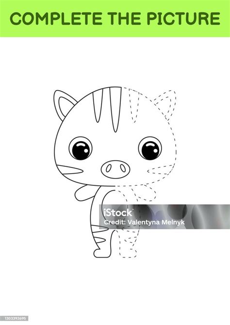 귀여운 얼룩말의 완전한 그려진 그림 색칠 공부 점 복사 게임 필기 연습 그리기 기술 훈련 인쇄 가능한 워크시트 를 개발하는 교육