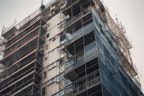 Premium Ai Image Construction Scaffolding Hanging Over The Edge Of A Highrise Building