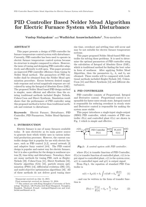 Pdf Pid Controller Based Nelder Mead Algorithm For Electric Furnace
