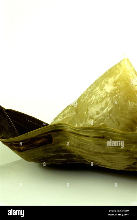 Side Profile Shot Of A Rice Dumpling In Isolated White Background Stock
