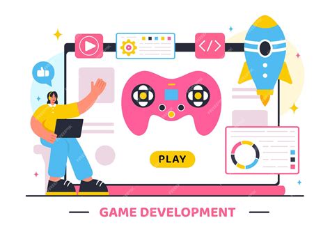 Ilustración Vectorial Del Desarrollo De Videojuegos Con Programación Y