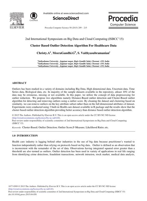 Pdf Cluster Based Outlier Detection Algorithm For Healthcare Data