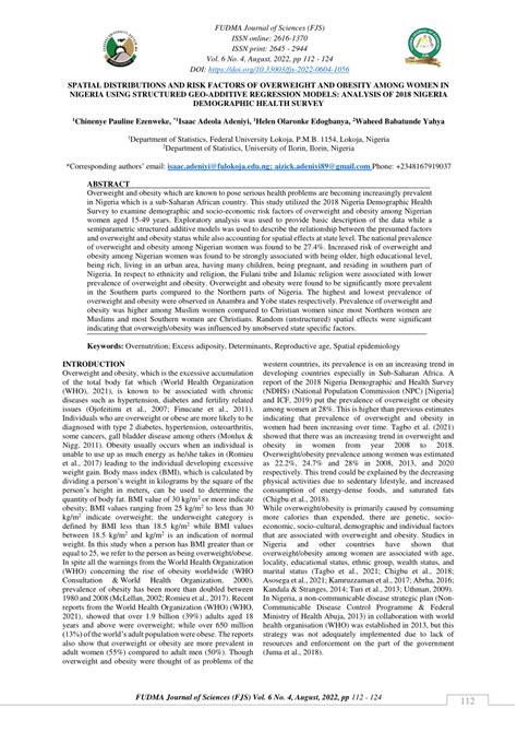Pdf Spatial Distributions And Risk Factors Of Overweight And Obesity