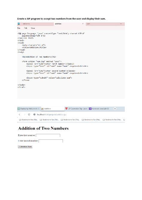 Create A Jsp Program To Accept Two Numbers From The User And Display Their Sum Bba Intl Fin