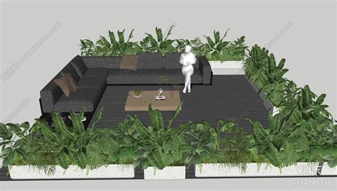 现代休憩木平台庭院绿植花箱su模型下载【id1142453310】知末su模型网