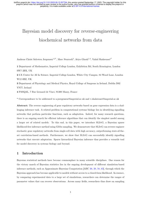 pdf bayesian model discovery for reverse engineering biochemical