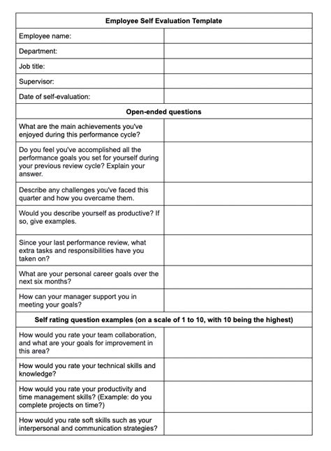 Self Evaluation Examples For Performance Review