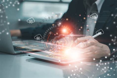 Businessman Use Computer Cloud Icon Solution Network Connection Data