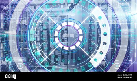 Digital Image Of Round Neon Scanner And Data Processing Against Empty