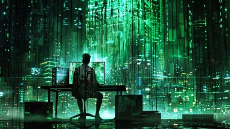 A Skilled Hacker Focused On The Computer Screen Typing Quickly With Intent In A Dimly Lit Room