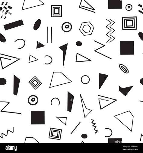 Seamless Pattern Various Geometric Shapes On A White Background Vector Illustration Stock