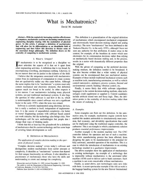 What Is Mechatronics Ieee Asme Transactions On Mechatronics Vol March 1996 Pdf
