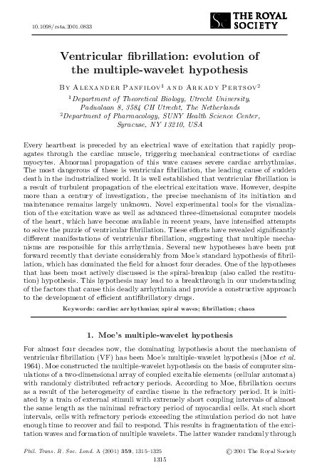 Pdf Ventricular Fibrillation Evolution Of The Multiple Wavelet Hypothesis