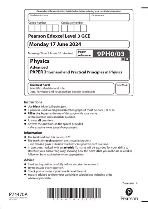 2024 Gce Pearson Edexcel Level Physics Advanced Paper 3 General And Practical Principles In