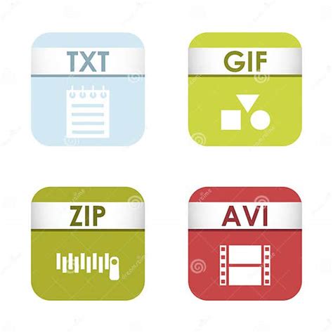 Simple Square File Types Formats Labels Icon Set Presentation Document Symbol And Audio