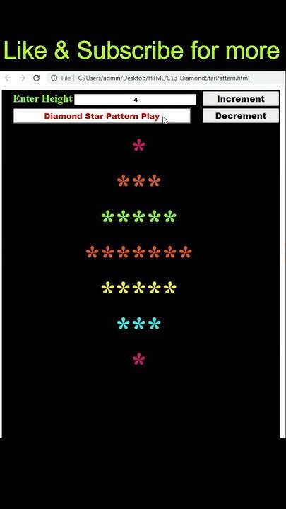 Html Css And Javascript Code To Print Diamond Star Pattern Shorts