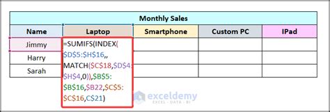 how to apply the sumifs with the index match functions to multiple