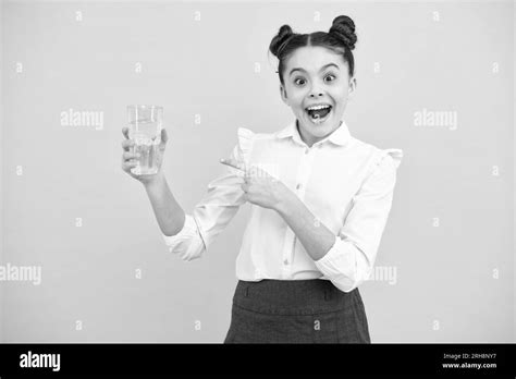 Teenager Girl Drinking Water From Glass On Blue Background Daily Life Health Drink Water For