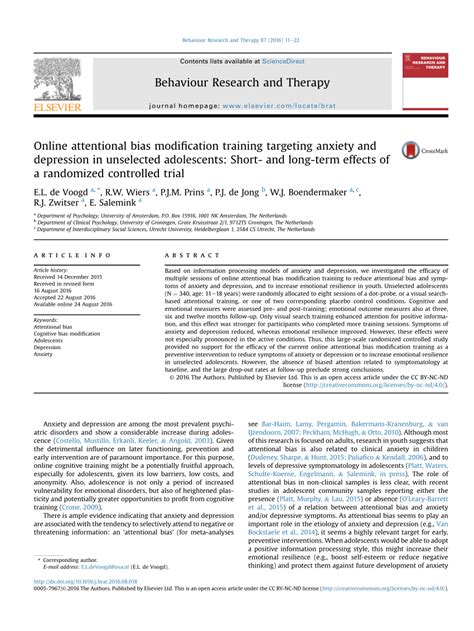 Pdf Online Attentional Bias Modification Training Targeting Anxiety And Depression In