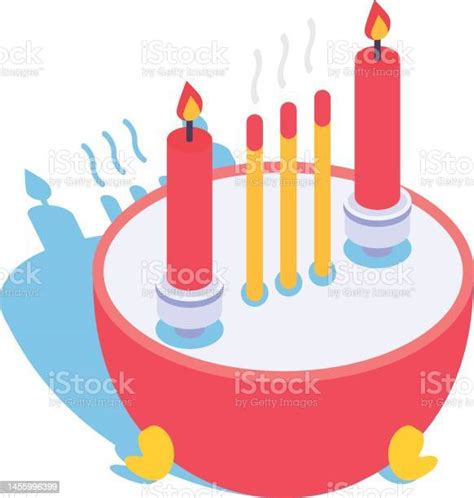 향기로운 향 아이소메트릭 개념 축하 양초 벡터 컬러 아이콘 디자인 중국 전통 문화 상징 토끼의 음력설 2023 기호 중국 여행 가이드 스톡 일러스트레이션 Qingming