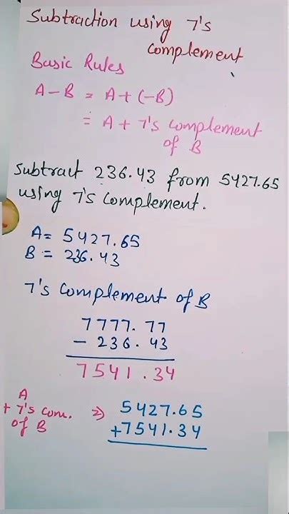 7s Complementsubtraction Using 7s Complement Hindi Numbersystem Octal Shorts Youtube