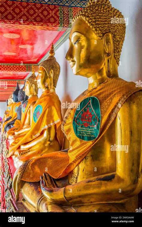 Historic Buddha Statues At Wat Pho Temple Sitting Seated Buddhism