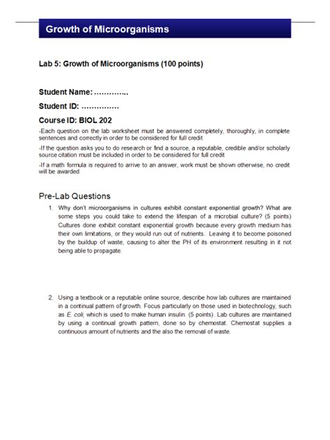 BIOL202 Week 5 Lab 5 Growth Of Microorganisms Course Resources