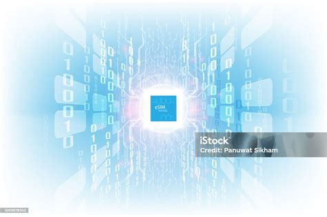 Esim 카드 칩 부호입니다 임베디드 Sim 개념입니다 새로운 이동 통신 기술과 프로세서 배경 회로 보드 벡터 일러스트 레이 션 연결에 대한 스톡 벡터 아트 및 기타 이미지