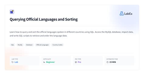 Sql Mysql Database Official Languages Country Codes Labex