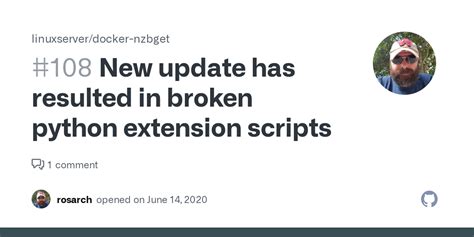 new update has resulted in broken python extension scripts · issue 108 · linuxserver docker