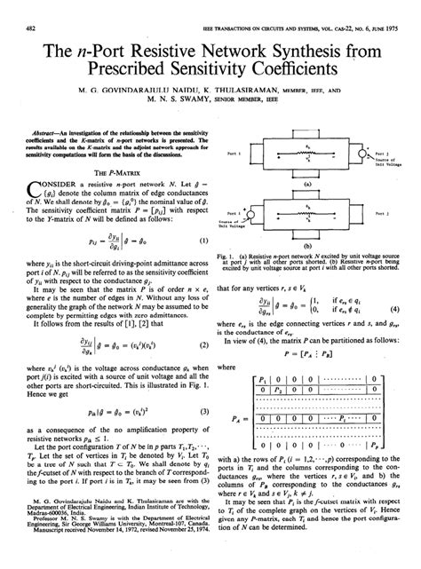 Pdf The N Port Resistive Network Synthesis From Prescribed Sensitivity Coefficients
