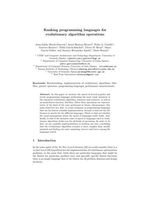 Pdf Ranking Programming Languages For Evolutionary Algorithm Operations