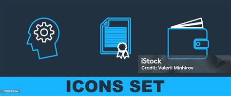 라인 지갑 내부에 기어가 있는 사람의 머리 및 인증서 템플릿 아이콘을 설정합니다 벡터 개념에 대한 스톡 벡터 아트 및 기타 이미지 개념 금융 기계 부분 Istock