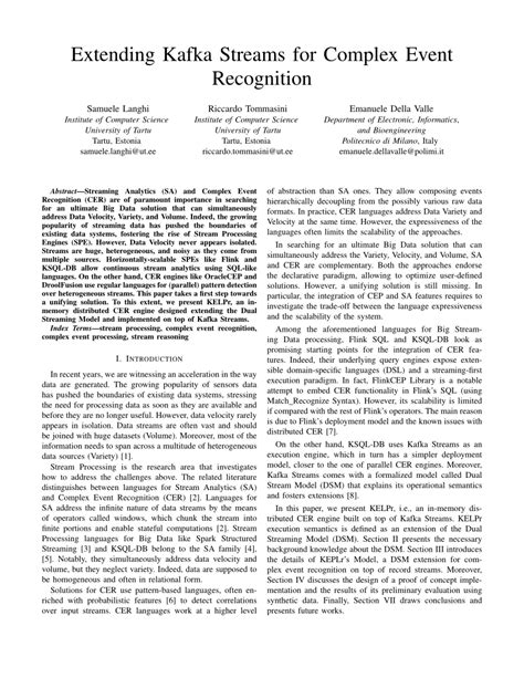 Pdf Extending Kafka Streams For Complex Event Recognition