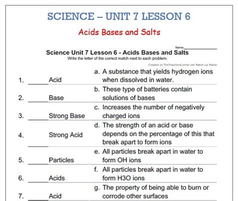 Science Unit 7 Lesson 6 Acids Bases And Salts By Straight Outta Science