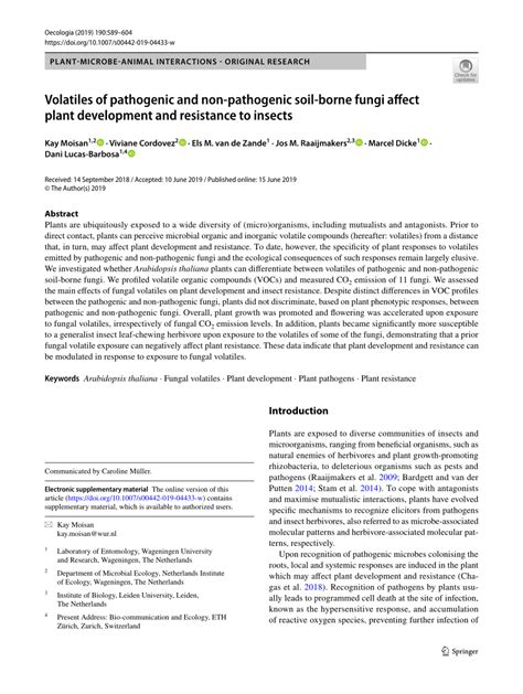 Pdf Volatiles Of Pathogenic And Non Pathogenic Soil Borne Fungi