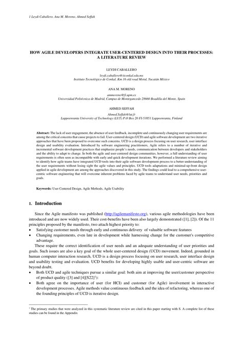 Pdf How Agile Developers Integrate User Centered Design Into Their Processes A Literature Review