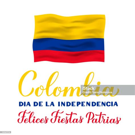 스페인어로 콜롬비아 독립 기념일 서예 문자 7월 20일에 공휴일이 축하되었습니다 타이포그래피 포스터 배너 인사말 카드 전단지를 위한 벡터 템플릿 0명에 대한 스톡 벡터 아트
