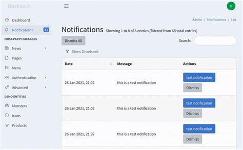 github pestopancake laravel backpack database notifications