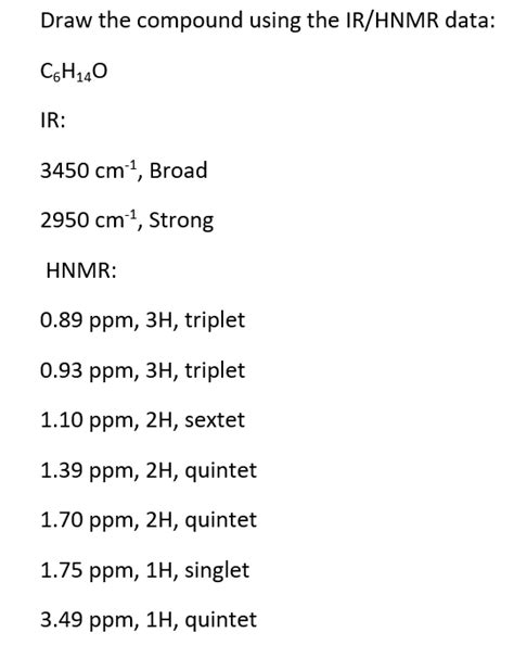 solved draw the compound using the ir hnmr data c6h140 ir