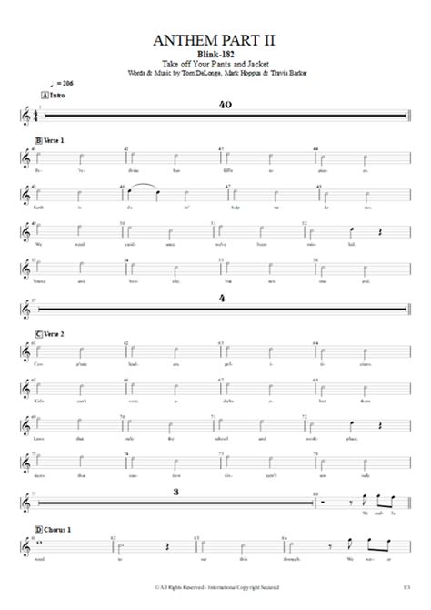 Anthem Part Ii Tab By Blink 182 Guitar Pro Full Score Mysongbook