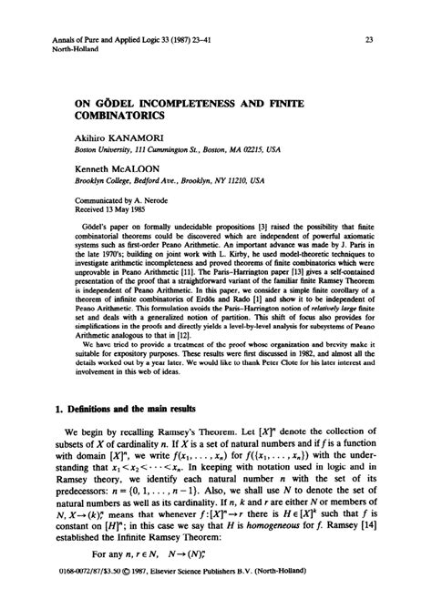 Pdf On Gdels Incompleteness And Finite Combinatorics