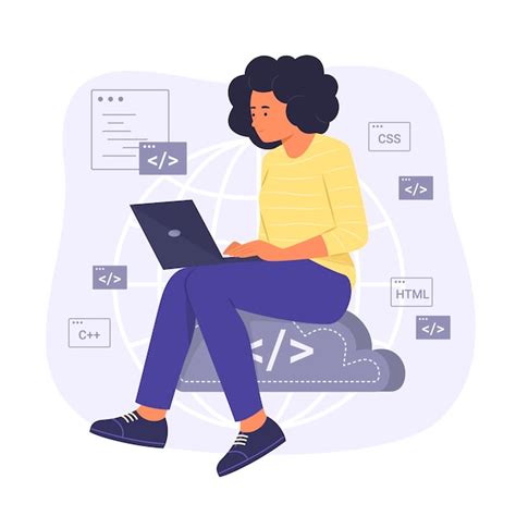 Premium Vector Programmer Sitting On Cloud Computing Symbol And