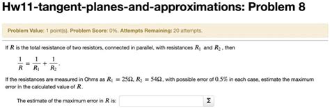 Solved Hw11 Tangent Planes And Approximations Problem 8 Problem Value Points Problem