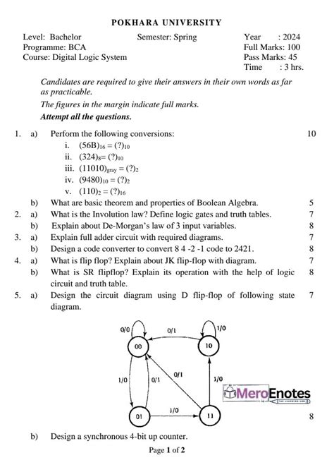 Pu Bca 1st Sem Digital Logic System Question Paper Mero Enotes