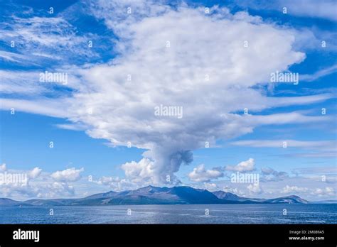 The image is of the Isle of Arran in the Firth of Clyde with Goat Fell ...