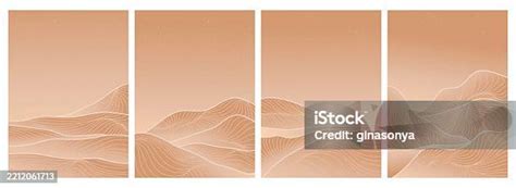 산과 바다 배경에 라인 아트 웨이브 패턴이 세트에 있습니다 추상적 현대 미적 배경 풍경 벡터 일러스트레이션 0명에 대한 스톡 벡터 아트 및 기타 이미지 Istock
