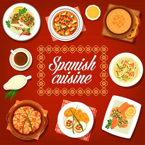Comida De Cozinha Espanhola Espanha Pratos Refeição Tradicional Vetor