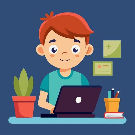 Boy Using Laptop Vector Premium Ai Generated Vector