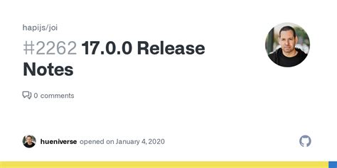 1700 Release Notes · Issue 2262 · Hapijsjoi · Github